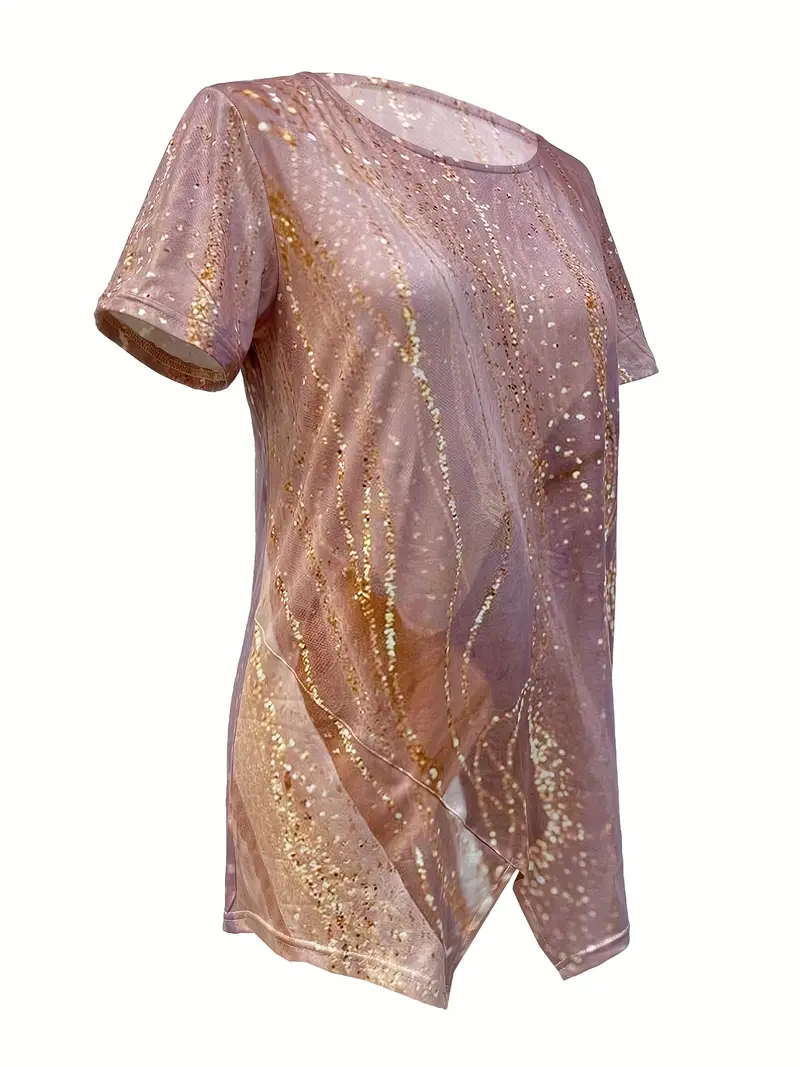 Plus Size Casual T Shirt Womens Plus Allover Print Short Temu