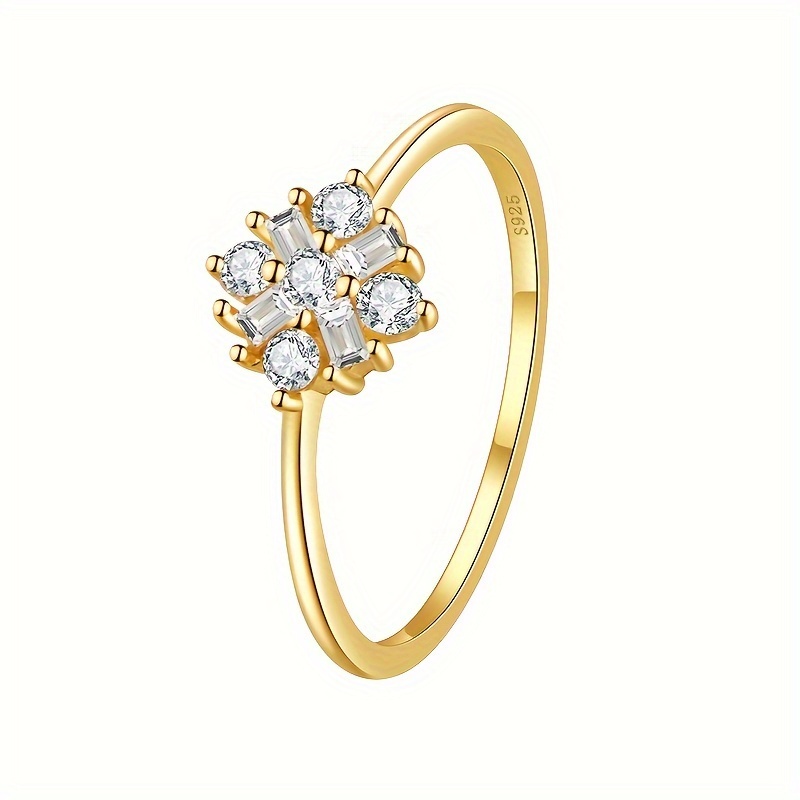 925 Sterling Silver Promise Ring Sparkling Flower Design - Temu United ...