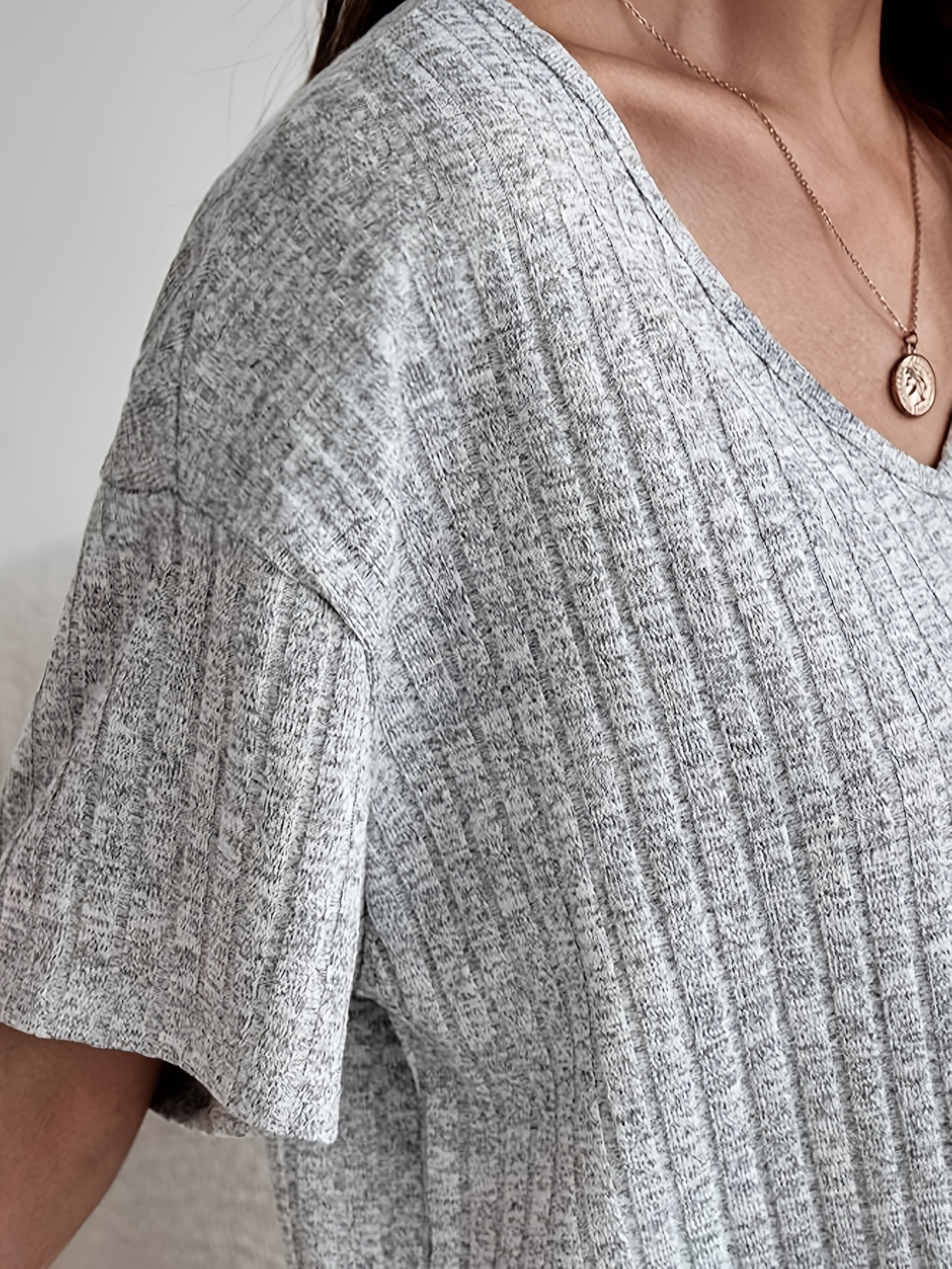 Solid Ribbed Lounge Set Short Sleeve Crew Neck Top Elastic - Temu New ...