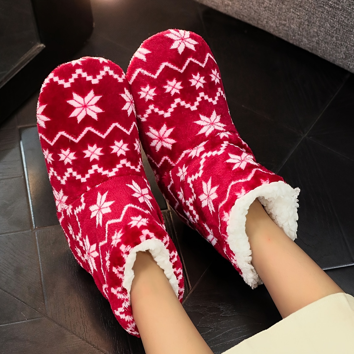 Botas Tipo Pantuflas Felpa Estilo Navideño Zapatos Planos - Temu Mexico