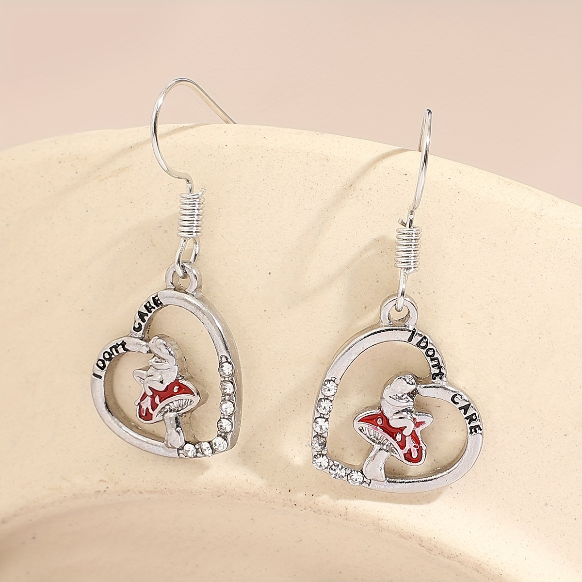 Hollow Heart Shape Mushroom Snail Frog Design Dangle Earrings With ...
