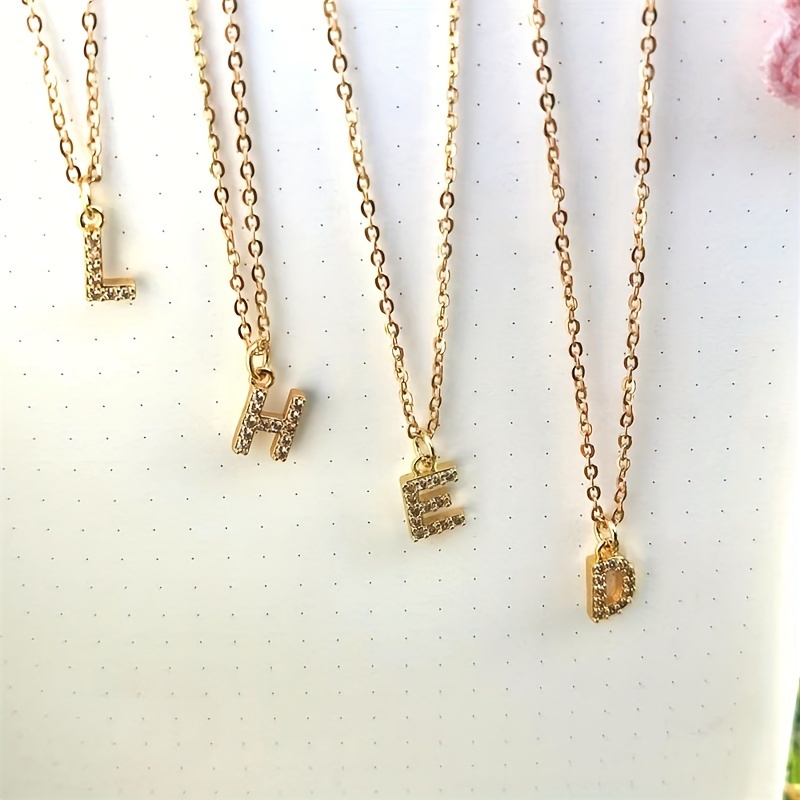Golden Chain Inlaid Crystal English Letter Pendant Necklace - Temu ...