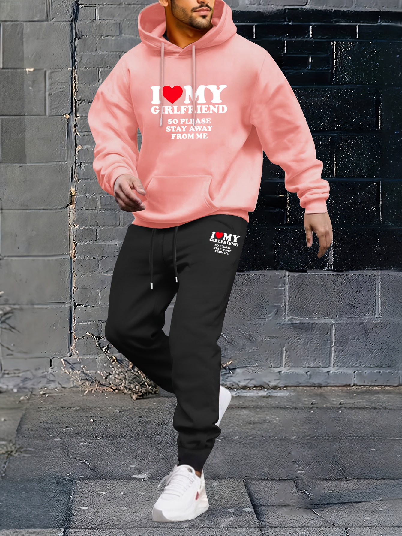 Love Girlfriend Print Men's Outfits Casual Crew Neck Long - Temu Australia