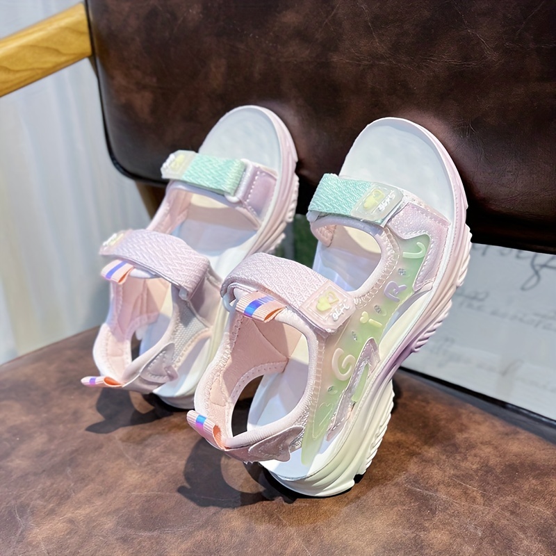 Girls Fashion Open Tow Sandals With Cute Letter Decor, Casual Lightweight Breathable Non-slip ...