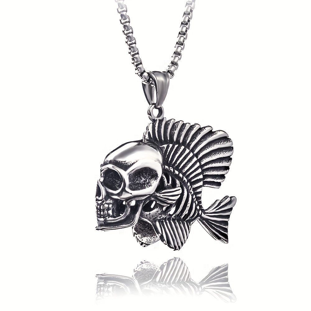 Skull Fishbone Necklace For Men - Temu United Kingdom