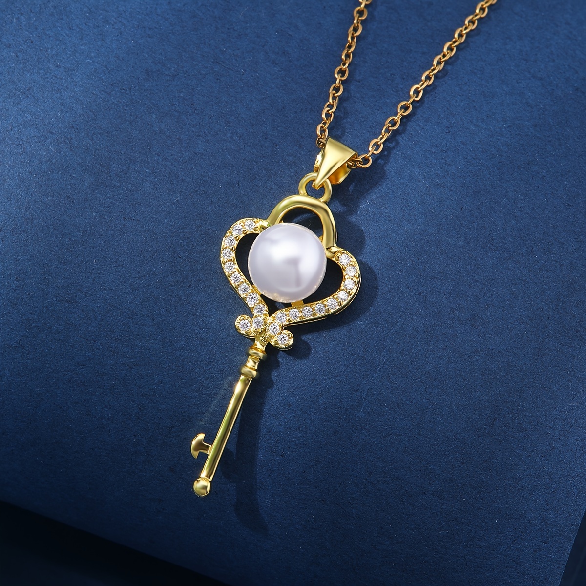 Simple Chic Key Pendant Inlaid Faux Pearl Necklace Wedding - Temu ...