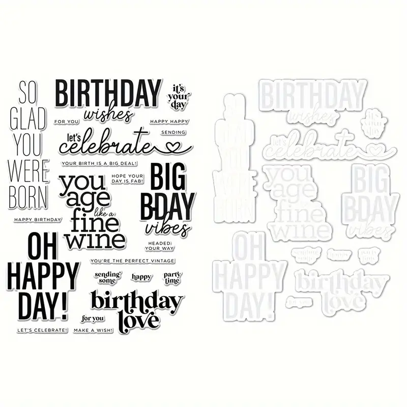 감성적인 영어 단어 조각 생일 축하사랑의 말 투명 스탬프 및 클리핑 카드 제작 용 금속 커팅 다이 번역 결 Temu