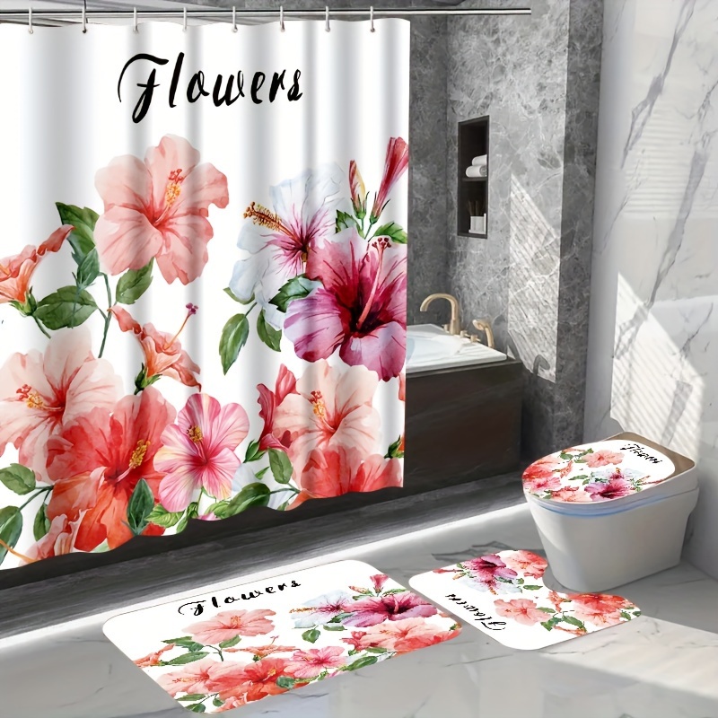 Flower Printed Shower Curtain Set Waterproof Shower Curtain - Temu New ...
