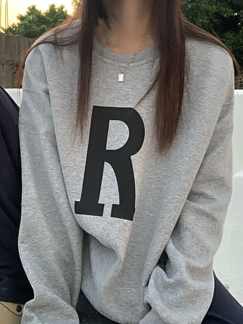 Letter Print Pullover Sweatshirt Casual Long Sleeve Crew Temu New Zealand