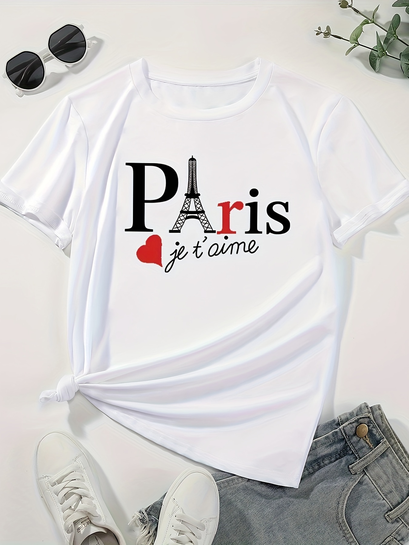 paris neck t shirt casual short sleeve - Temu