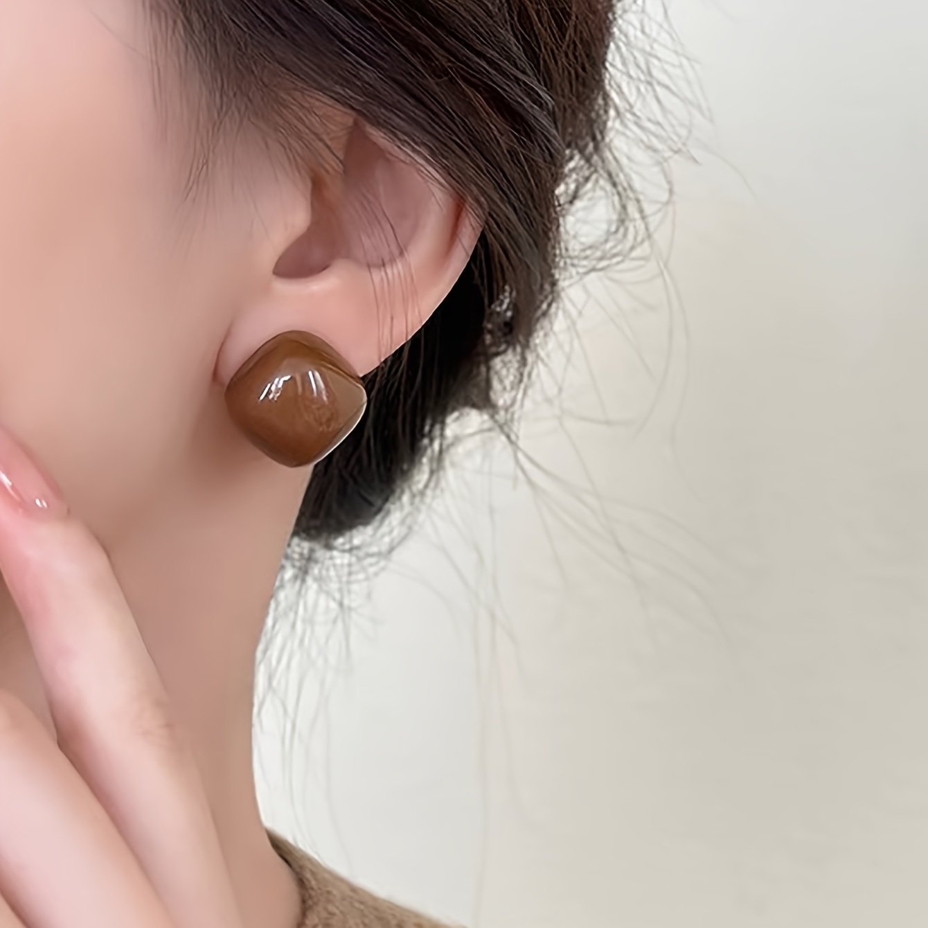 Simple Coffee Color Square Design Stud Earrings Vintage - Temu United ...