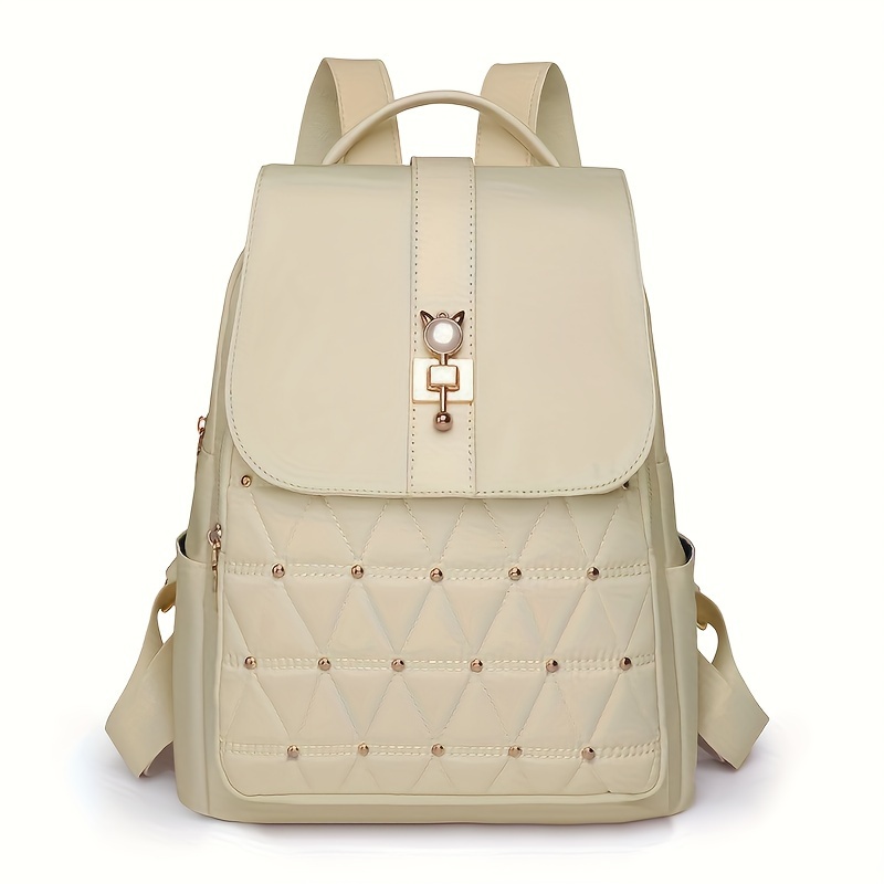 Fashion Quilted Backpack Purse Solid Color Preppy Schoolbag - Temu ...