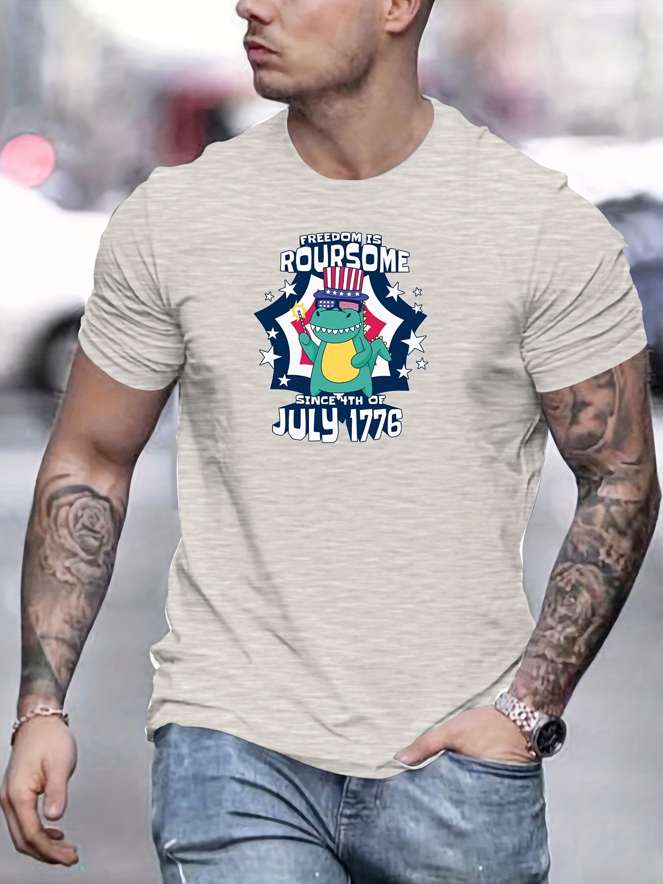 Roursome Print Short Sleeve Tees Men Casual Crew Neck T - Temu Canada