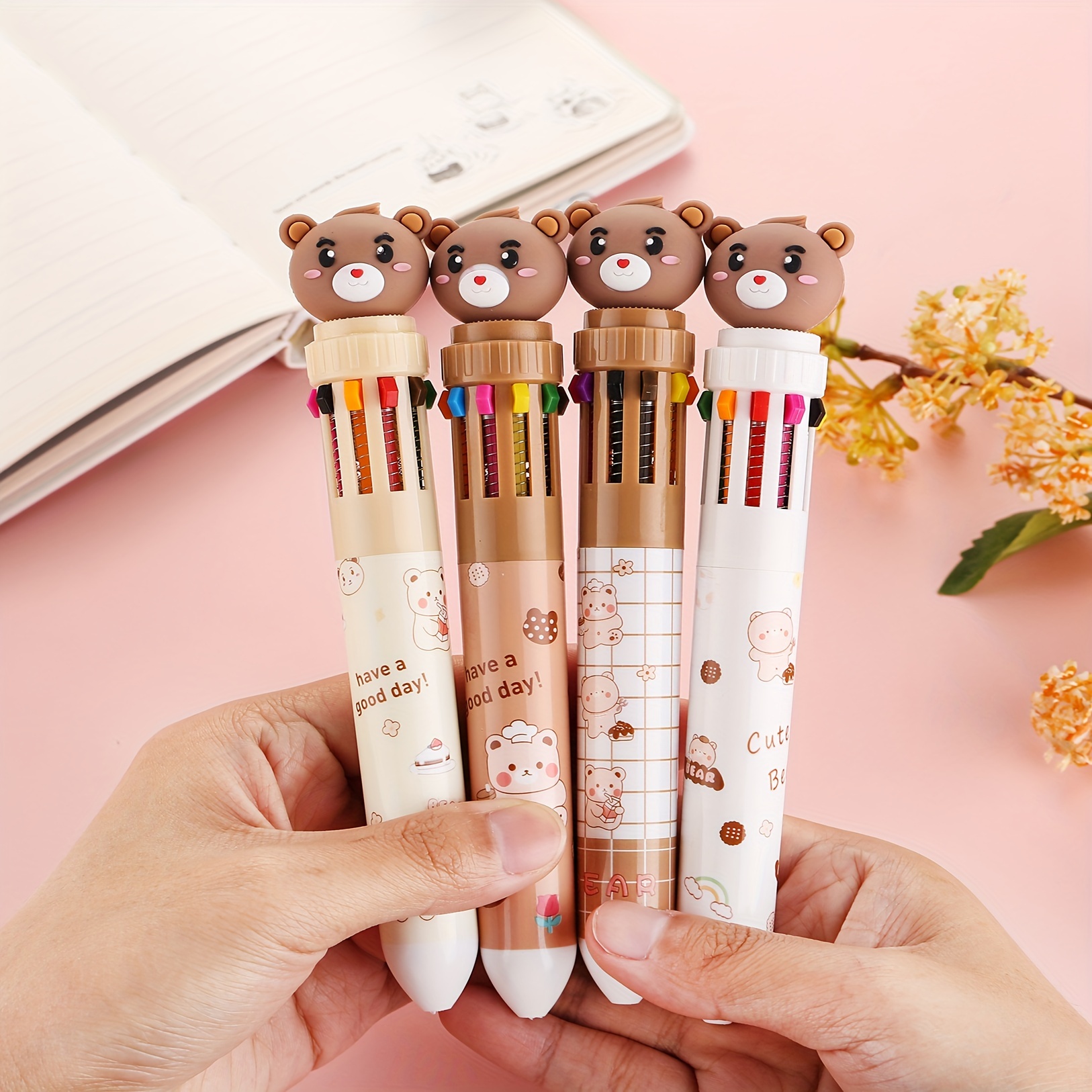 Cute Bear Ten Color Ballpoint Pen Girl Heart Cartoon - Temu Canada