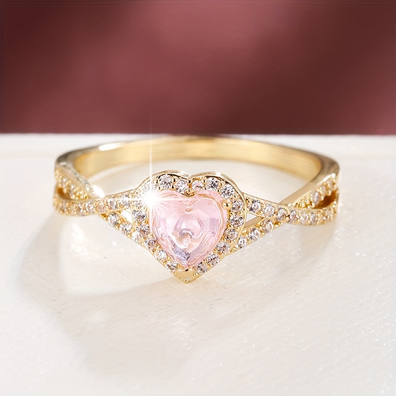 Chic Ring Inlaid Shining Zirconia In Heart Design Multi - Temu Portugal
