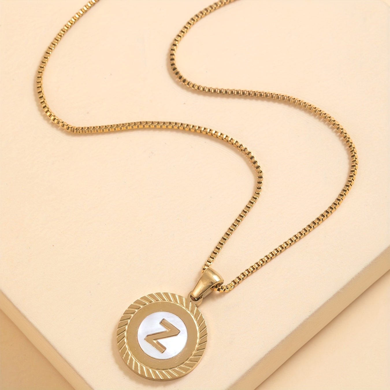 Men's Fashion Golden Square Box Chain 26 Letters Circle Sign Pendant ...