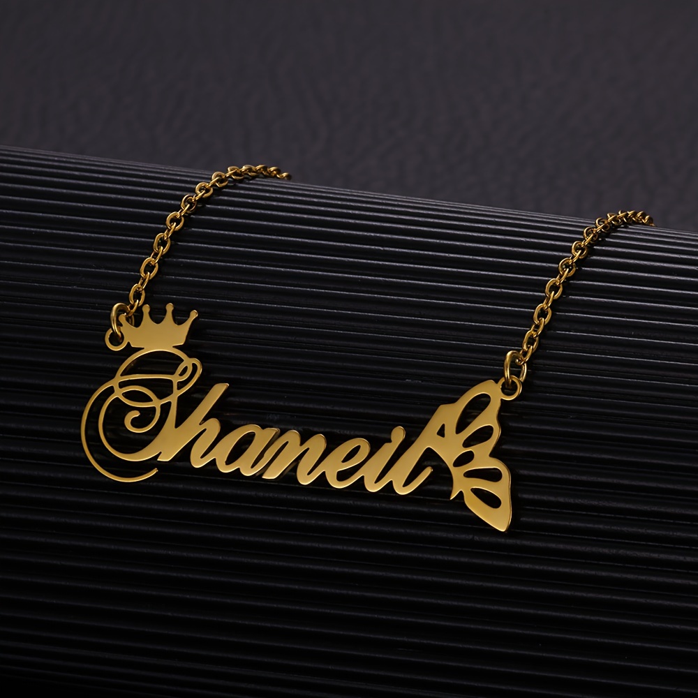 Customized Creative Diy Crown Letter Name Necklace Stainless - Temu Ireland