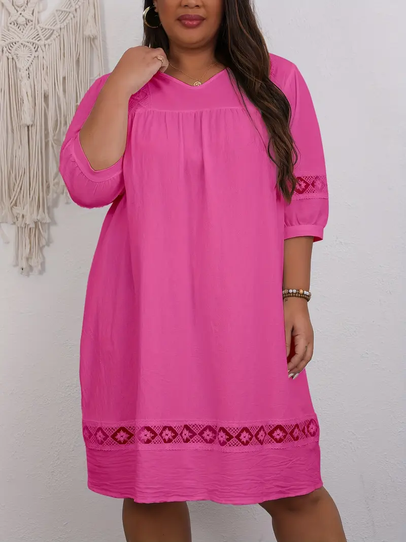 Plus Size Casual Dress Womens Plus Solid Contrast Lace Temu