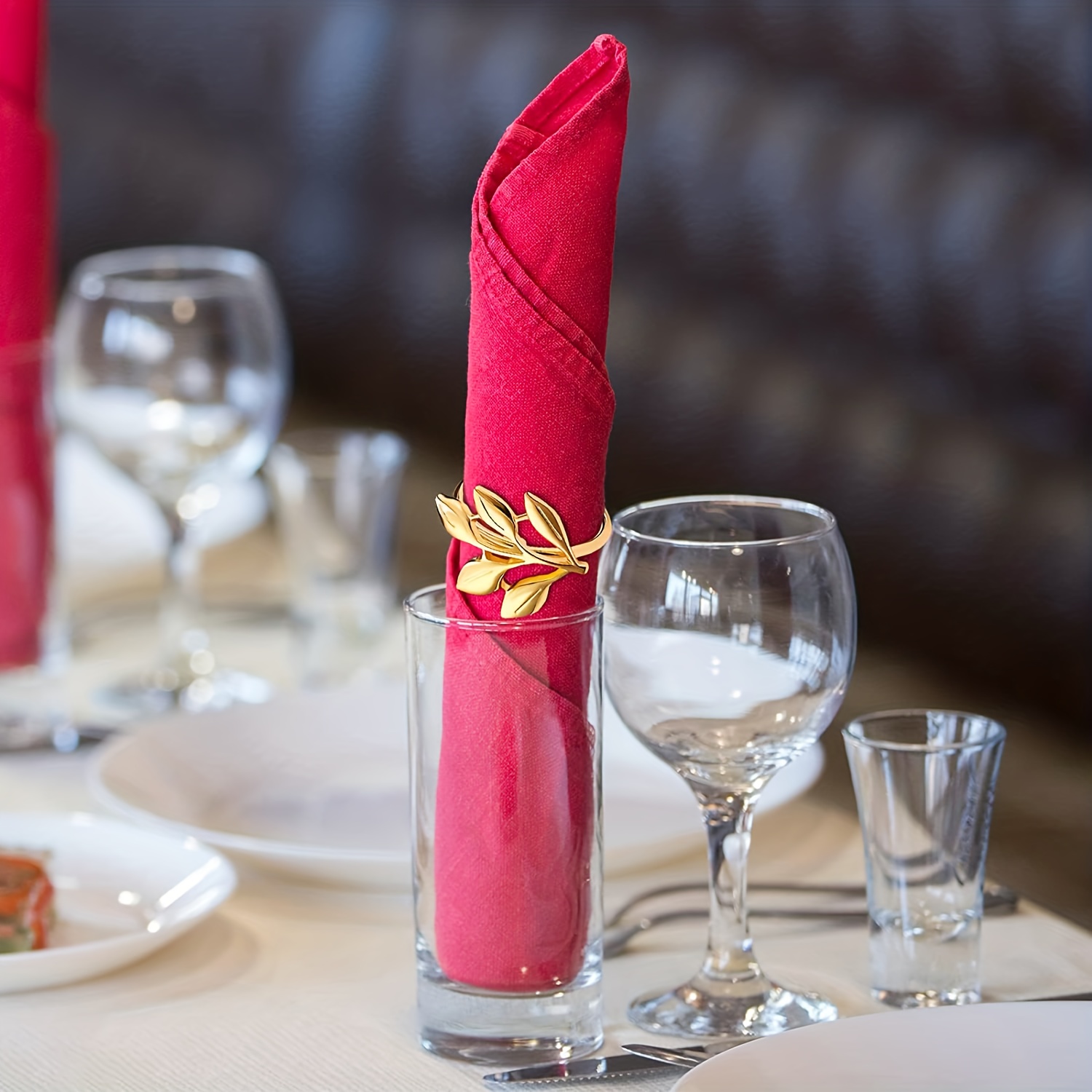 silvery napkin rings leaf shape solid color napkin le - {region_name}