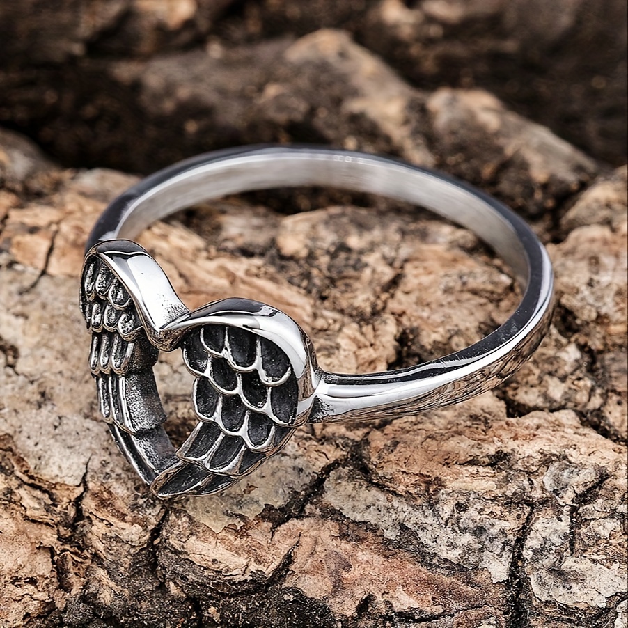 Classic Personality Wings Simple Men's Ring Zinc Alloy Ring - Temu ...