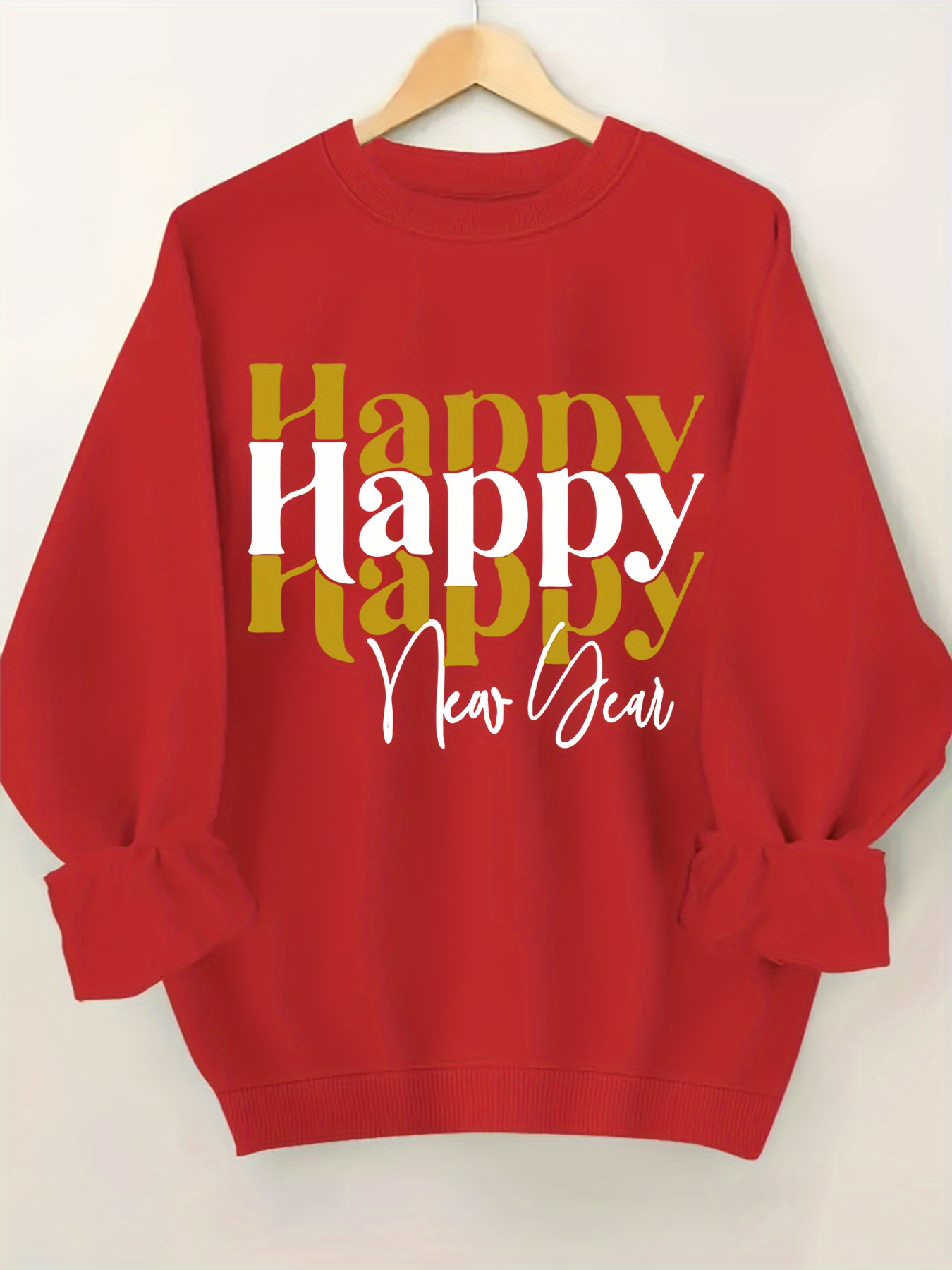 Happy Print Sweatshirt Plus Size Casual Long Sleeve Crew - Temu New Zealand