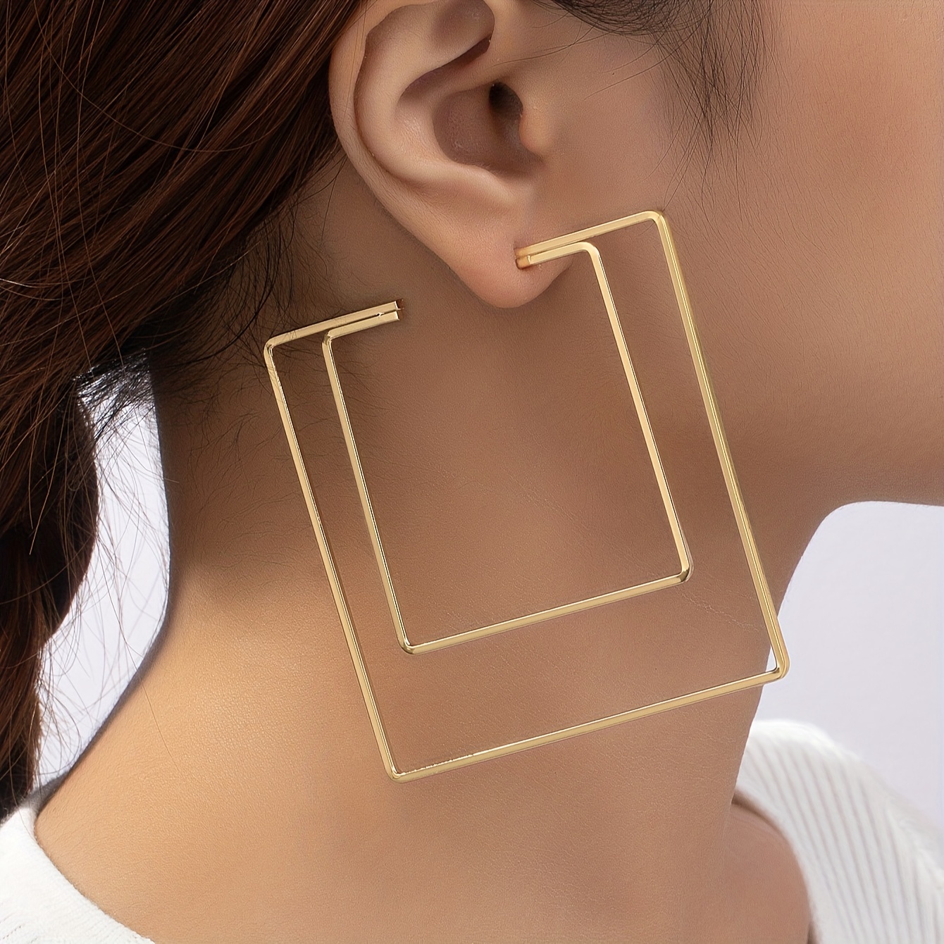 Double Hollow Square Design Hoop Earrings Alloy Jewelry - Temu United ...