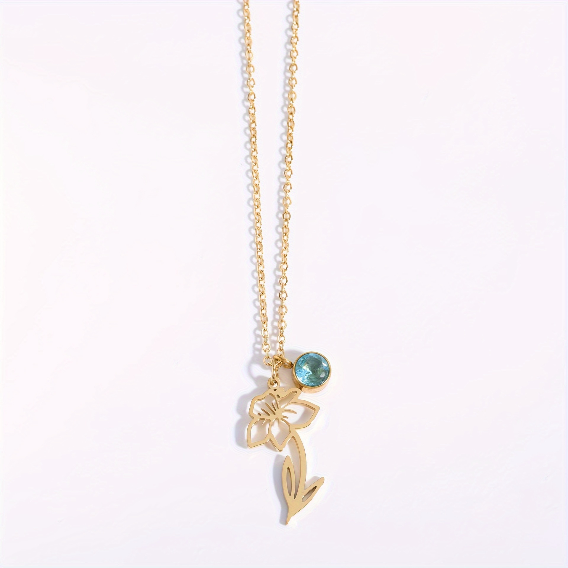 Golden Simple Necklace Three dimensional Flower Birthstone - Temu ...