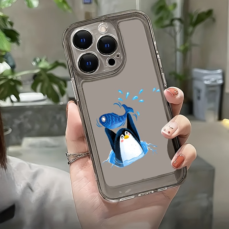 Cartoon Penguins Fish Print Transparent Phone Cases - Temu Canada