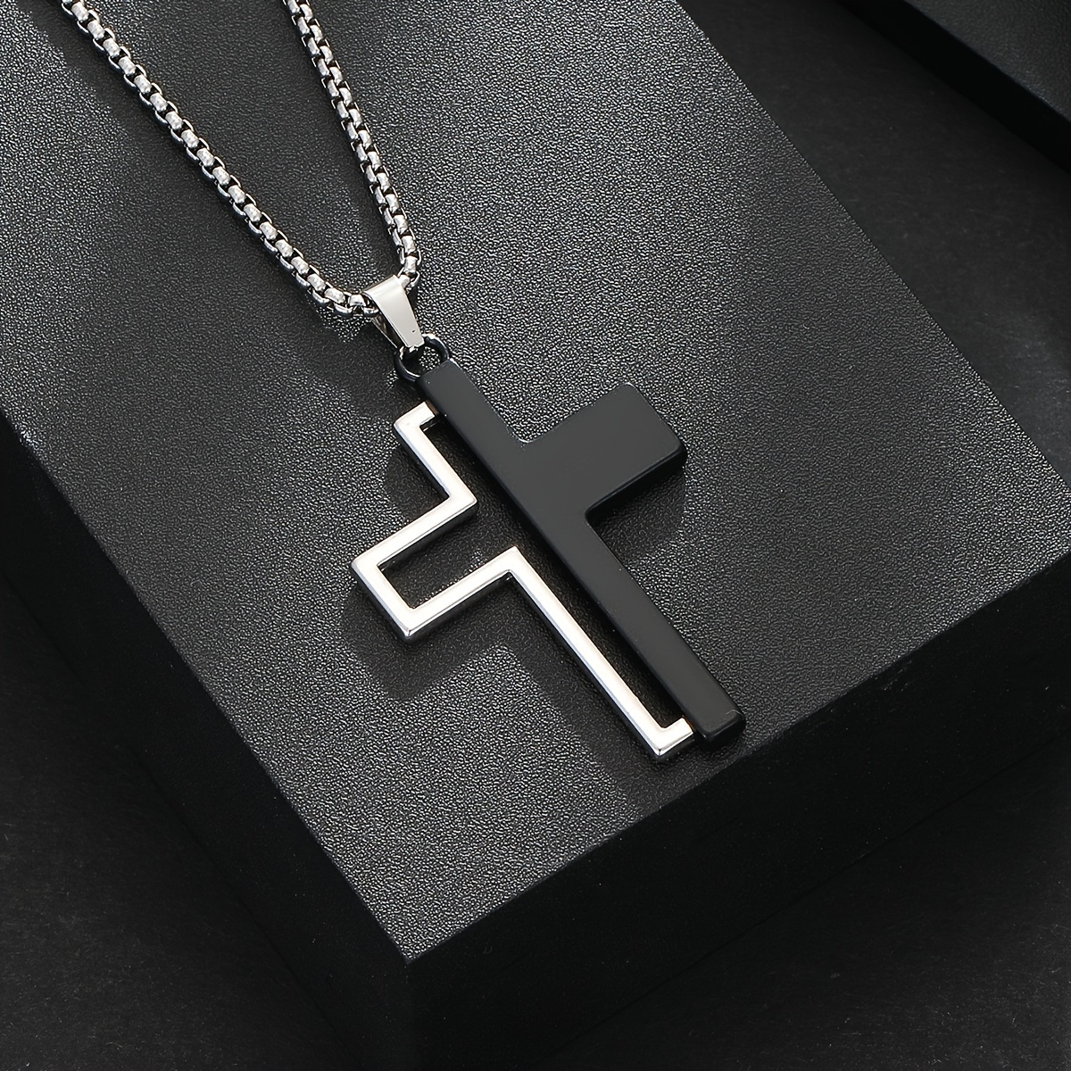 Black White Glossy Cross Necklace Men's Trendy Necklace - Temu Canada