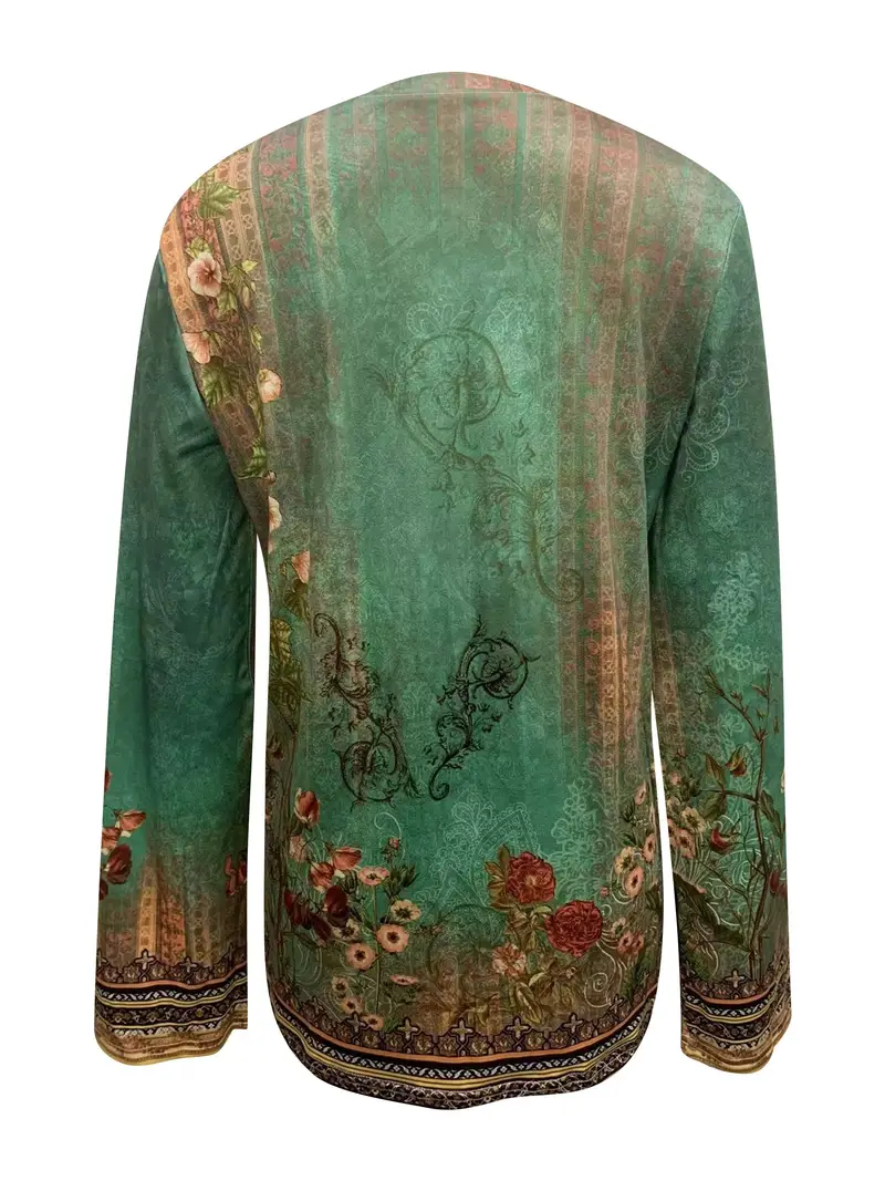 Contrast Trim Floral Print T Shirt Crew Neck Long Sleeve T Temu New