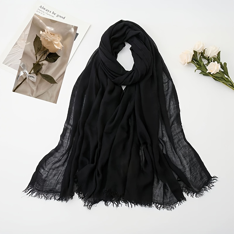 Monochrome Thin Breathable Scarf Stylish Soft Cozy Fringe - Temu New ...