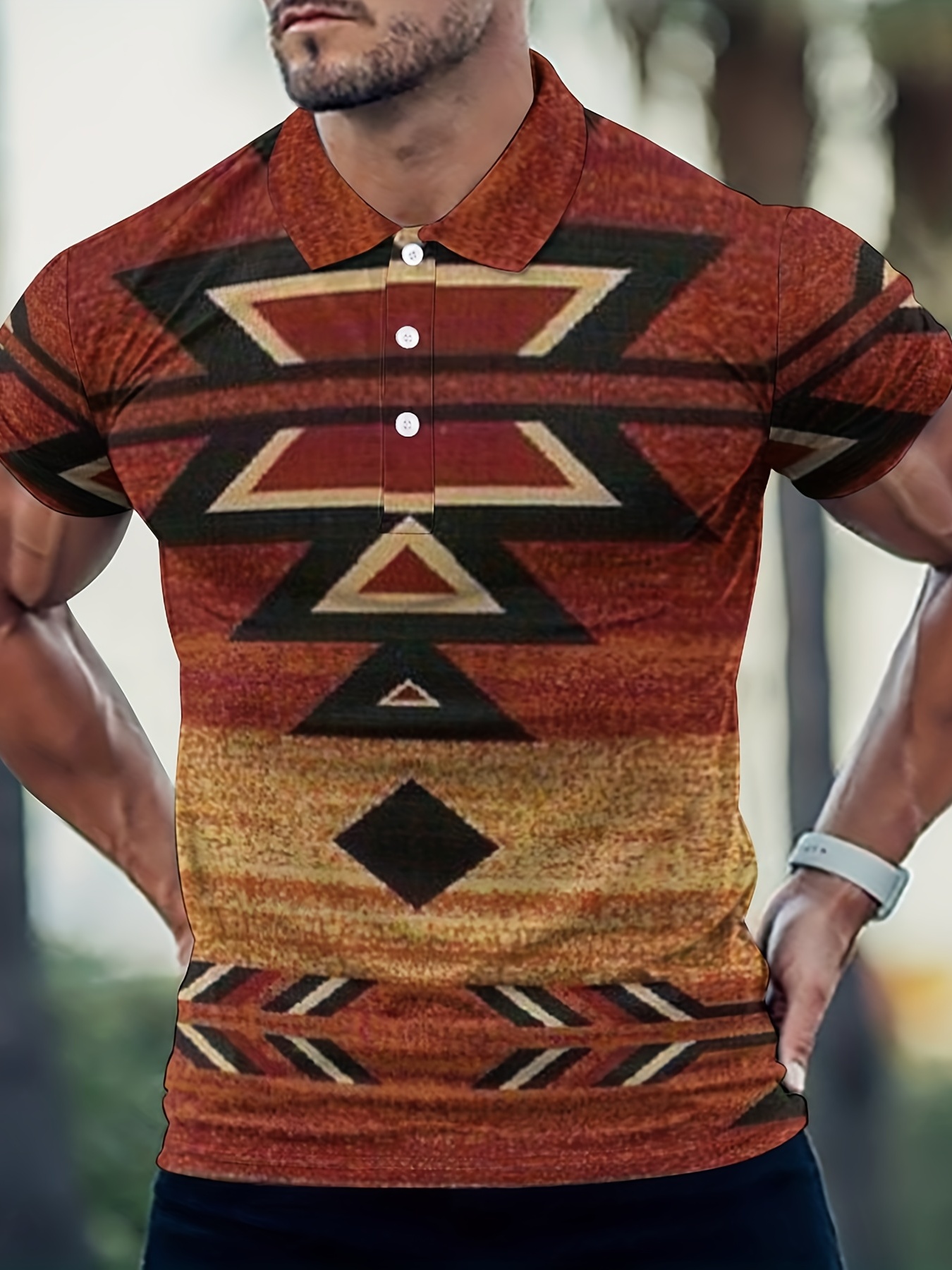 Men's Geometric Pattern Shirt Casual Stretchy Perfect - Temu Australia