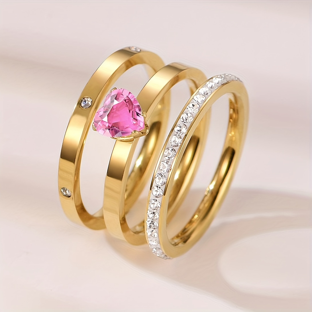 Fashion Stacking Rings Made Stainless Steel Plated Inlaid - Temu United ...