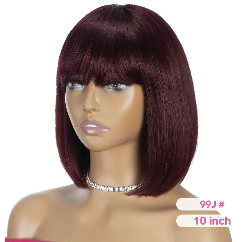 Short Bob Wig Bangs Glueless Human Hair Wig Temu