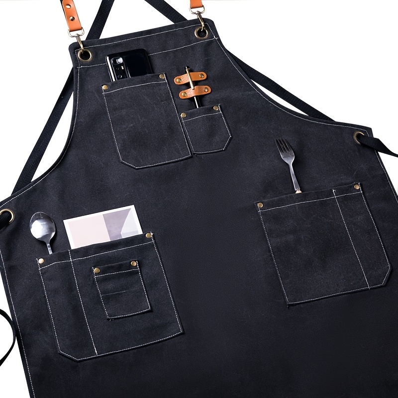 1pc Canvas Apron Flower Art Bbq Milk Tea Shop Apron - Temu