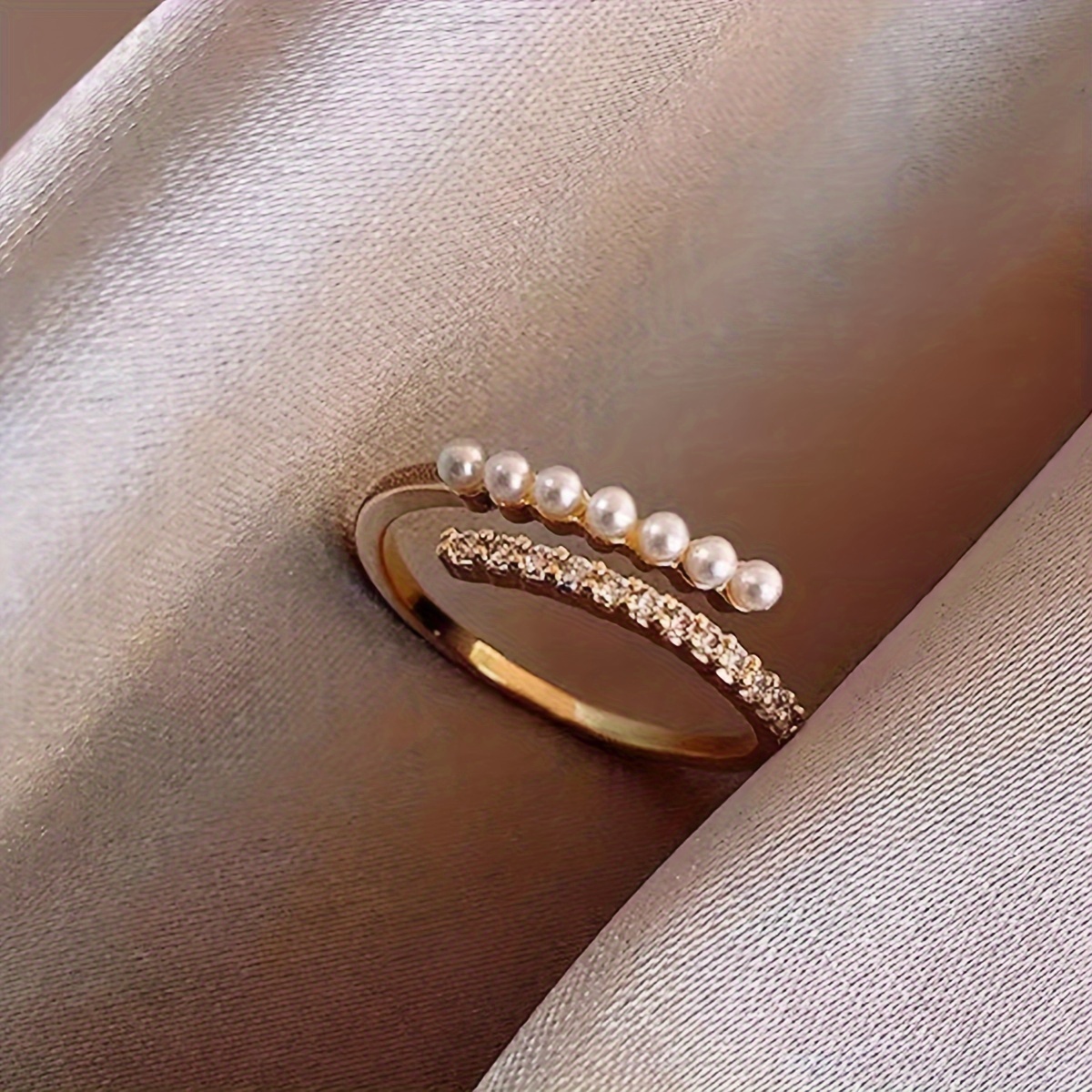 Chic Open Ring Inlaid Shining Zirconia Artificial Pearl - Temu Ireland