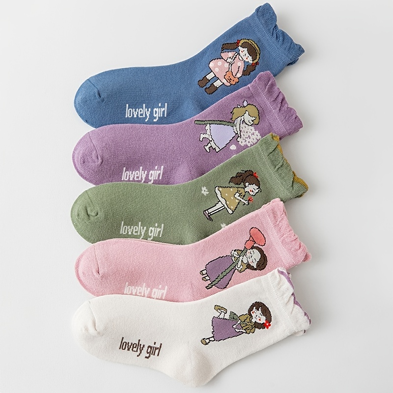 5pairs Girls Cute Cartoon Lovely Girl Print Loose - Temu Australia