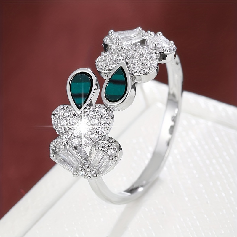 Chic Wrap Ring Sparkling Leaf Design Paved Full Shining - Temu United ...