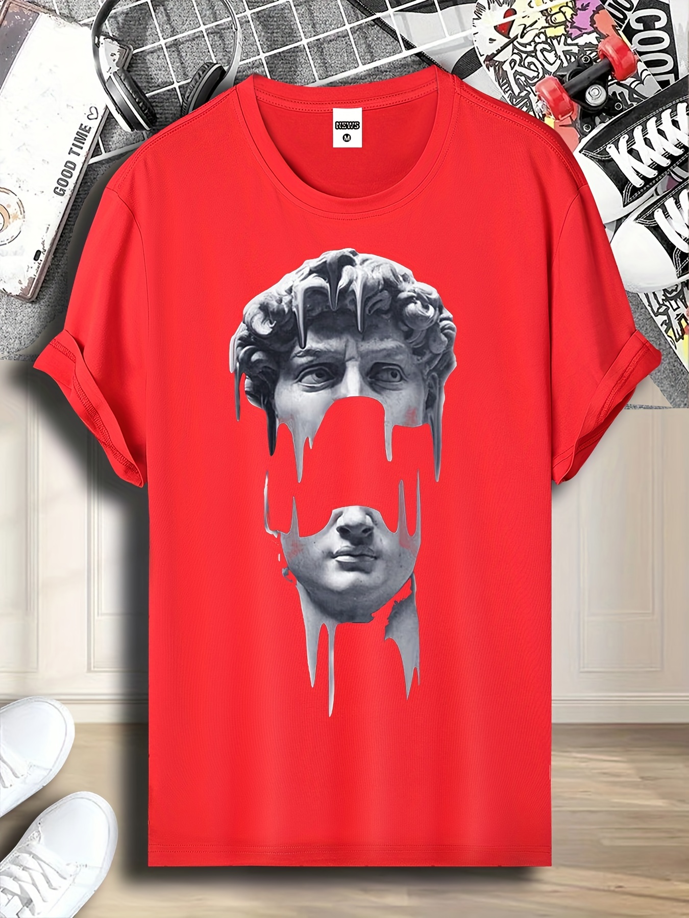 Men's Casual "statue" Print Crew Neck Short Sleeves T shirts - Temu ...