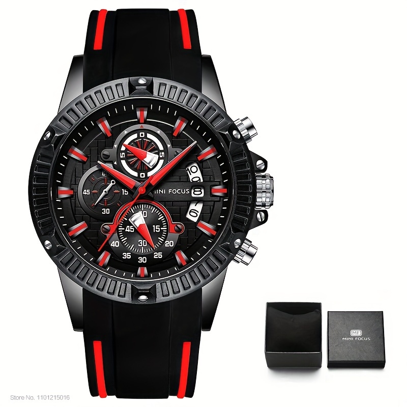 Mini Focus Quartz Watches For Men, Silicone Strap Sports Chronograph ...