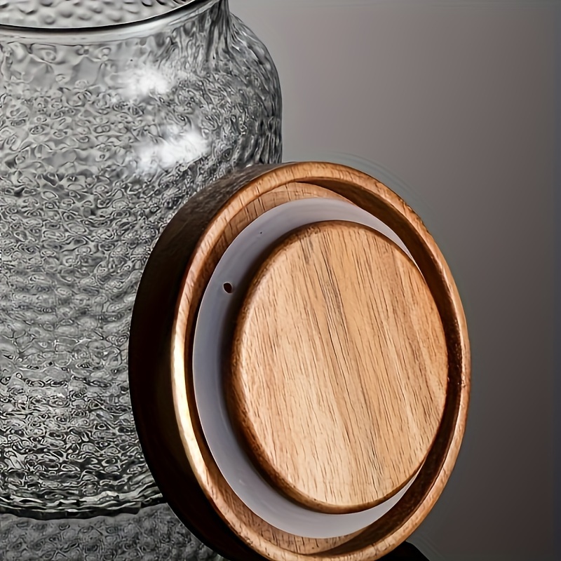 Food Jars Canisters Hammer Pattern Glass Teapot With Wooden - Temu