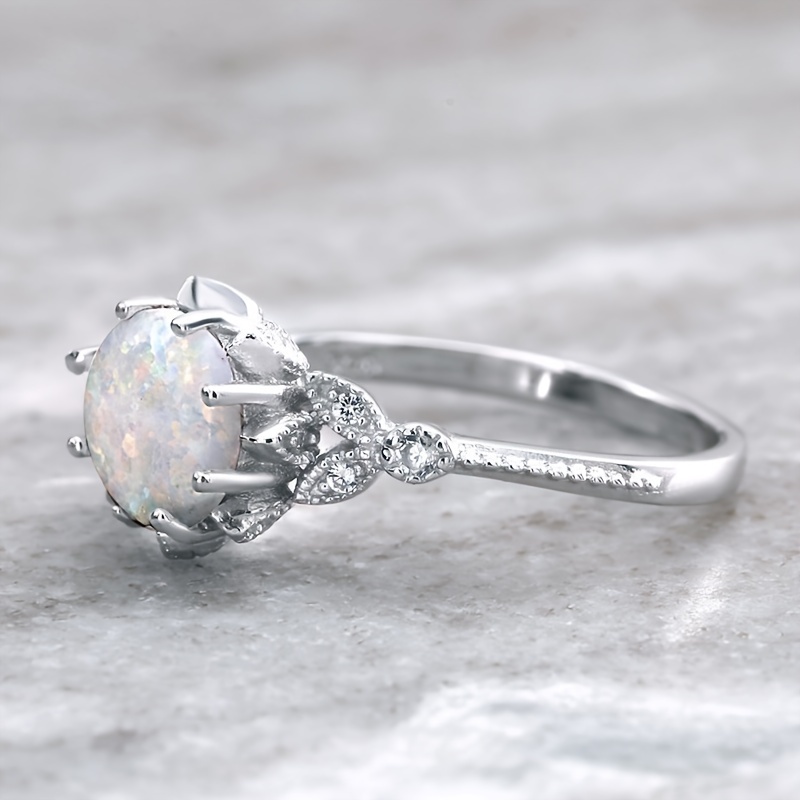 elegant promise ring inlaid shining opal engagement/ wedding - Temu ...