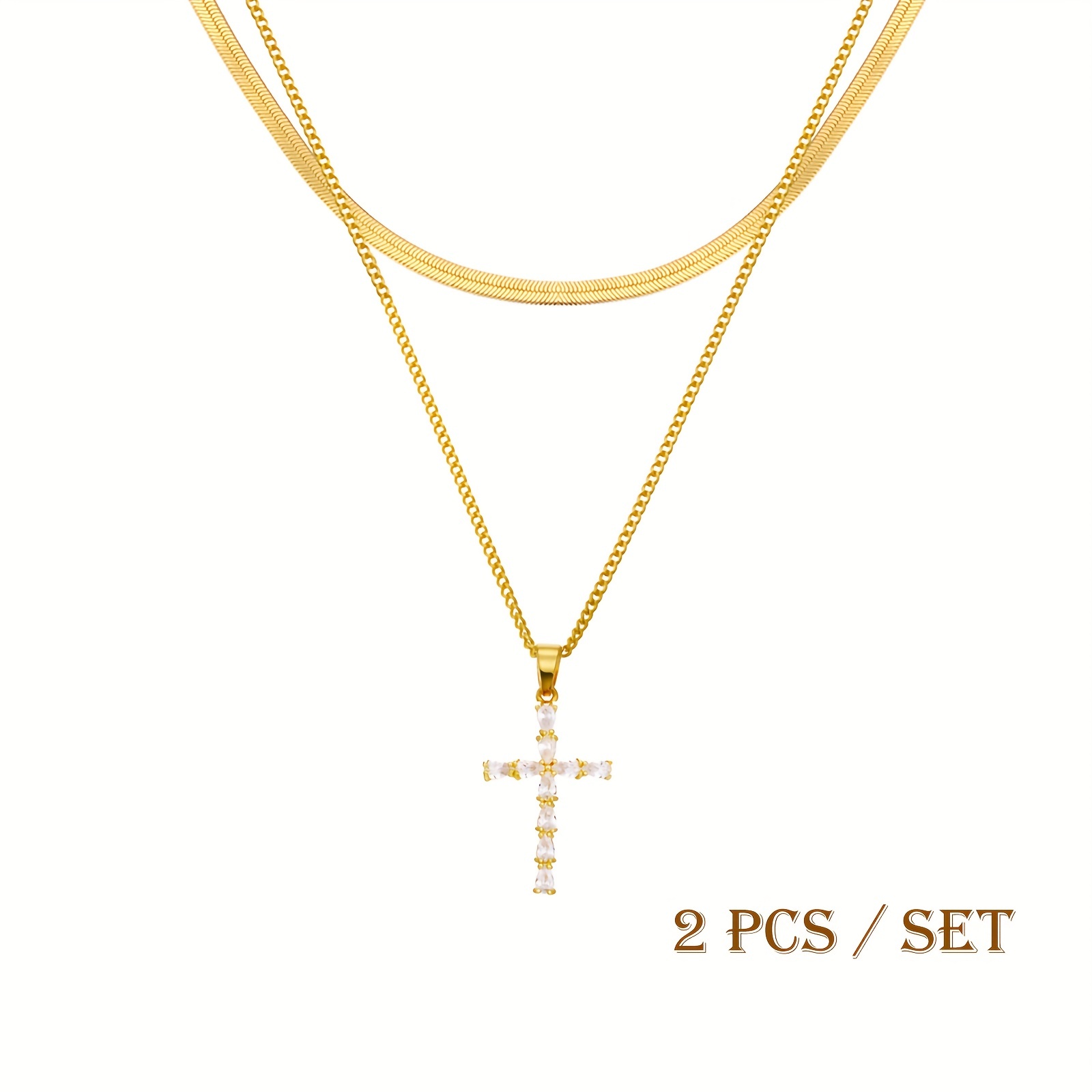 Necklace Trendy Cross + Snake Chain Design 18k Gold Plated - Temu