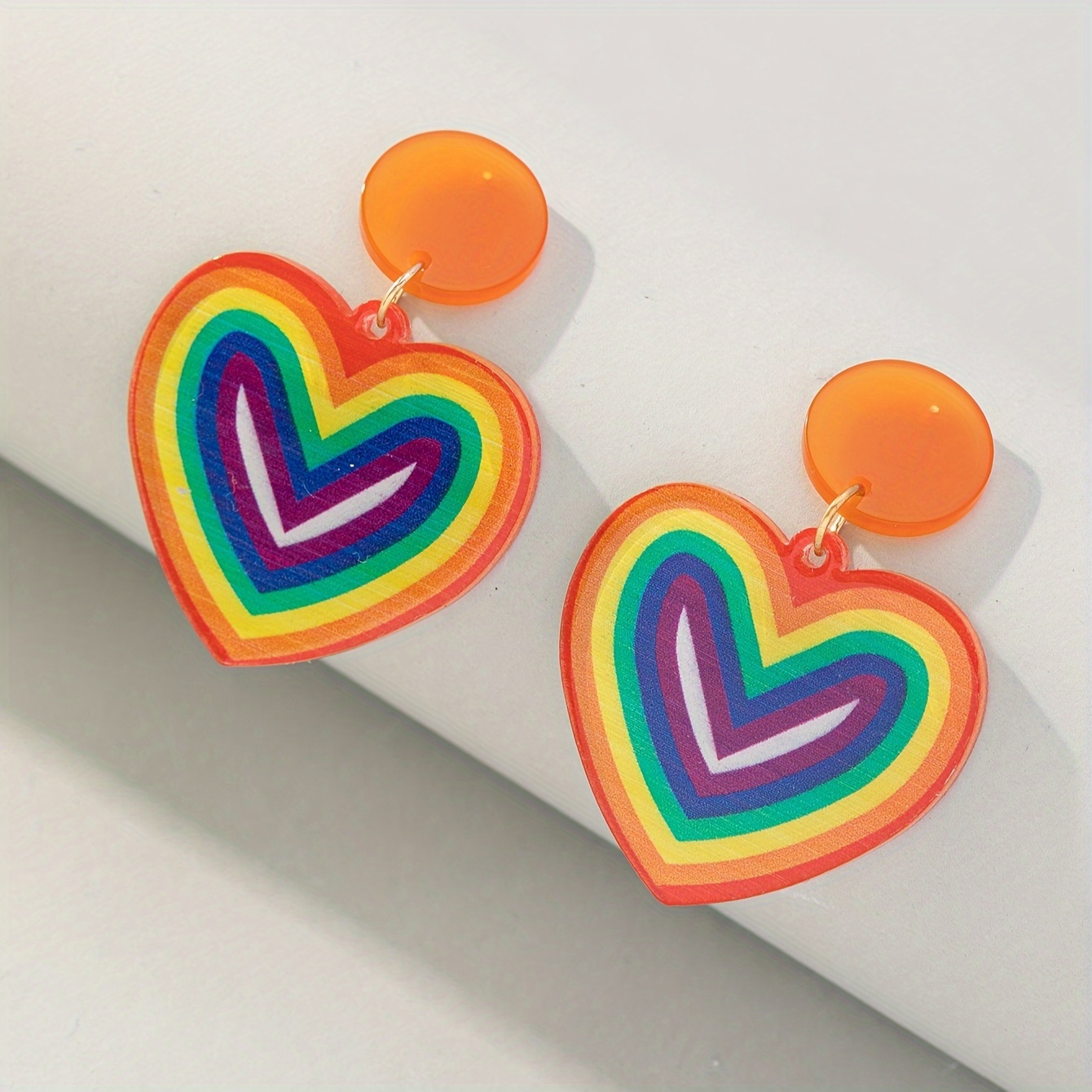 Rainbow Color Heart Shape Dangle Earrings Elegant Simple - Temu United ...