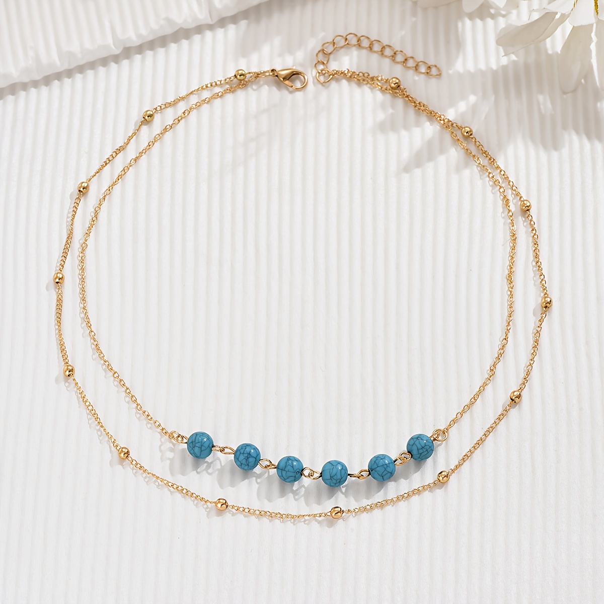 Bohemian Style Personality Double Layer Turquoise Necklace - Temu Canada