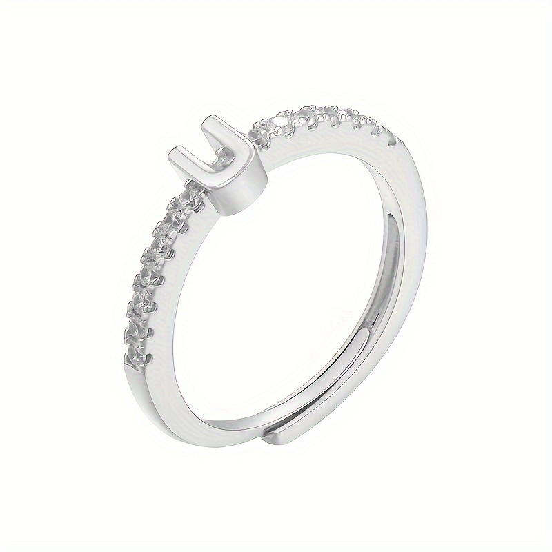 925 Sterling Silver Letter Ring Plated Paved Shining - Temu United Kingdom