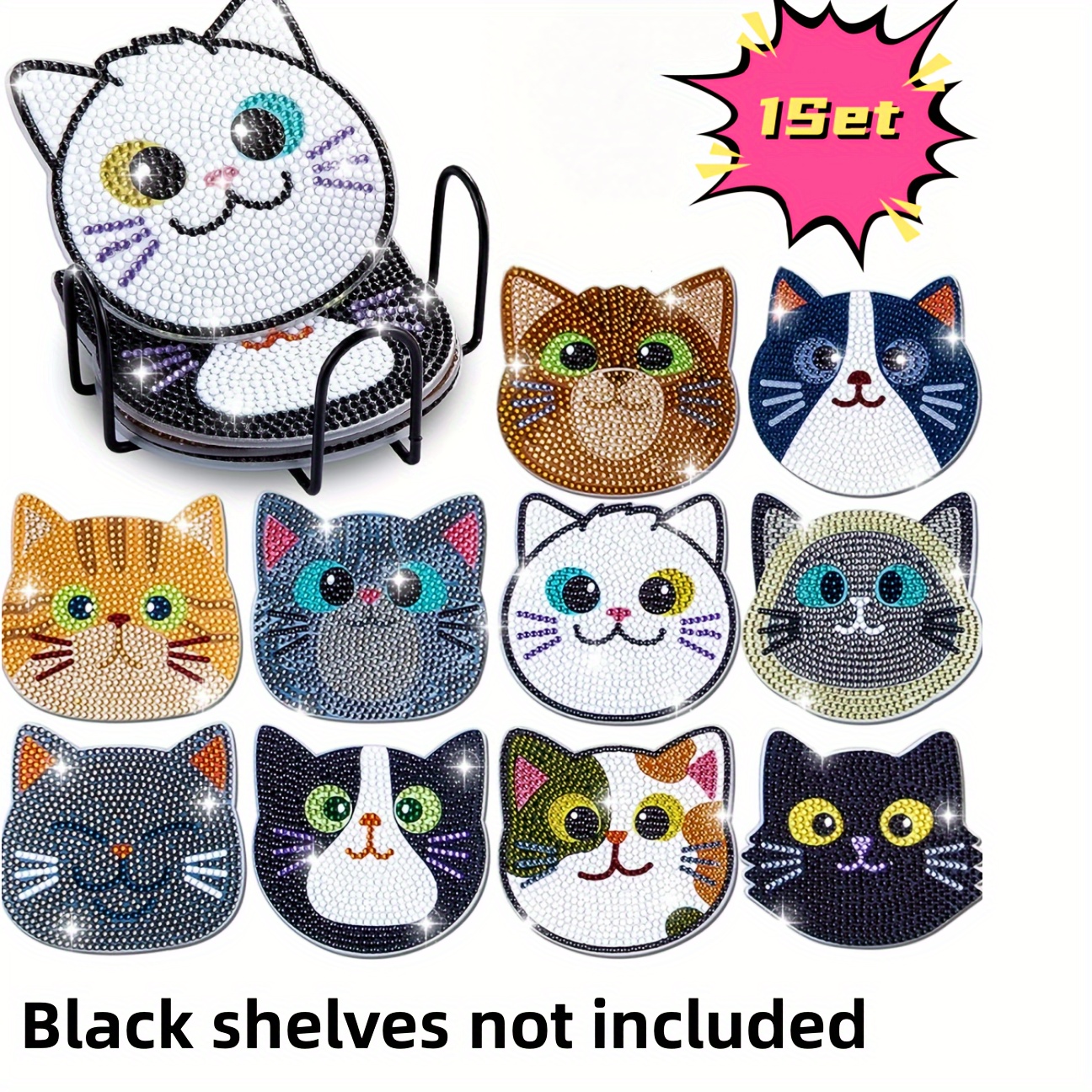 Diamond Art Painting Coaster Set Suitable Gift Giving Cat - Temu United ...