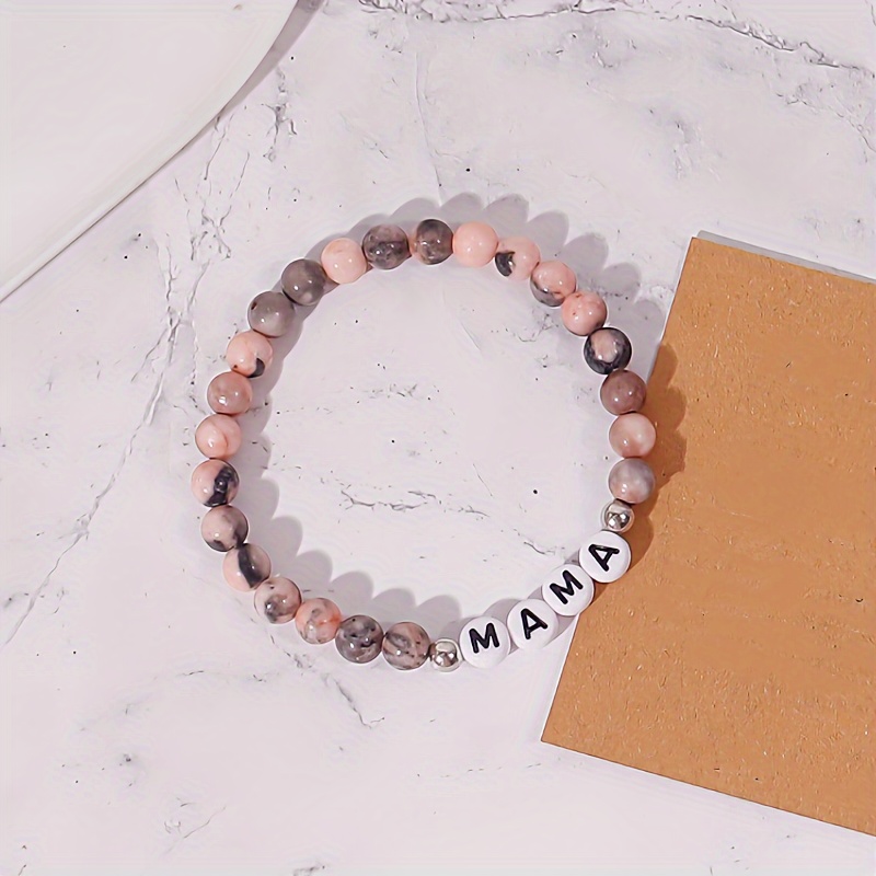 18k Gold Plated Simple Natural Stone Mom Letter Bracelet Hand Jewelry ...