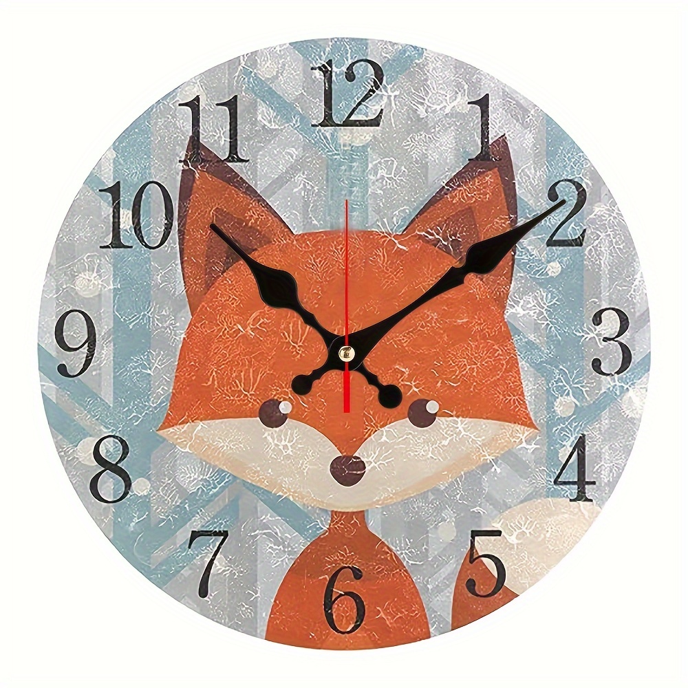 Wall Clock Brown Fox Silent Non Ticking Operated Round Easy - Temu ...