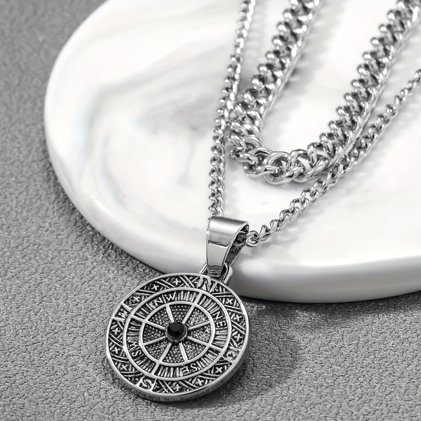 Compass Necklace Small Rhinestone Inlay - Temu New Zealand
